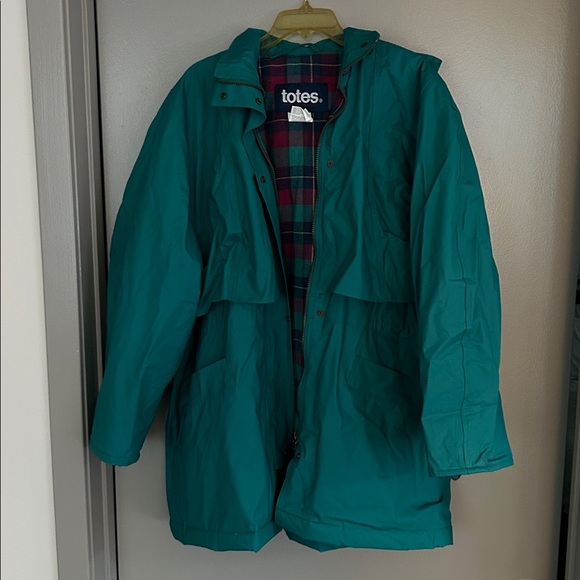 totes | Jackets & Coats | Vintage Totes Teal Rain Jacket With Plaid ...